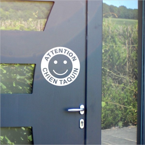 Sticker porte Attention chien taquin smiley - Decorenkit - La boutique ...